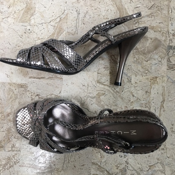 Brand Michael | Shoes | Pewter Snake Embossed Evening Sandal Stiletto ...